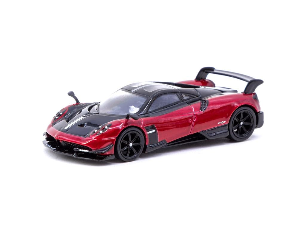 Pagani Huayra BC Rosso Dubai Red Metallic and Black with Silver Stripes Global64 Series 1/64 Diecast Model Car by Tarmac Works T64G-TL014-RE