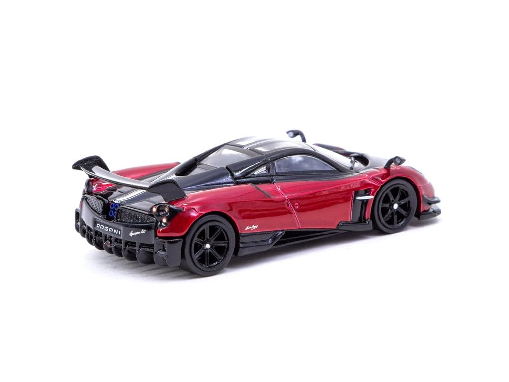 Pagani Huayra BC Rosso Dubai Red Metallic and Black with Silver Stripes Global64 Series 1/64 Diecast Model Car by Tarmac Works T64G-TL014-RE