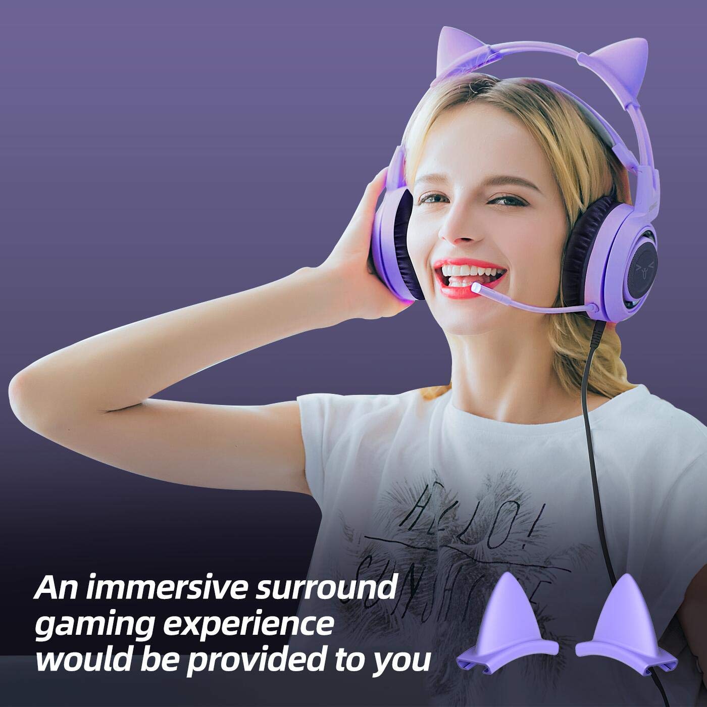 SOMIC 2 Pack Cat Headset, G951s Balck Stereo Gaming Headset with Mic for PS4, PC, Xbox One & G951 Pink Gaming Headset with Brethable LED Light for Girls, Women