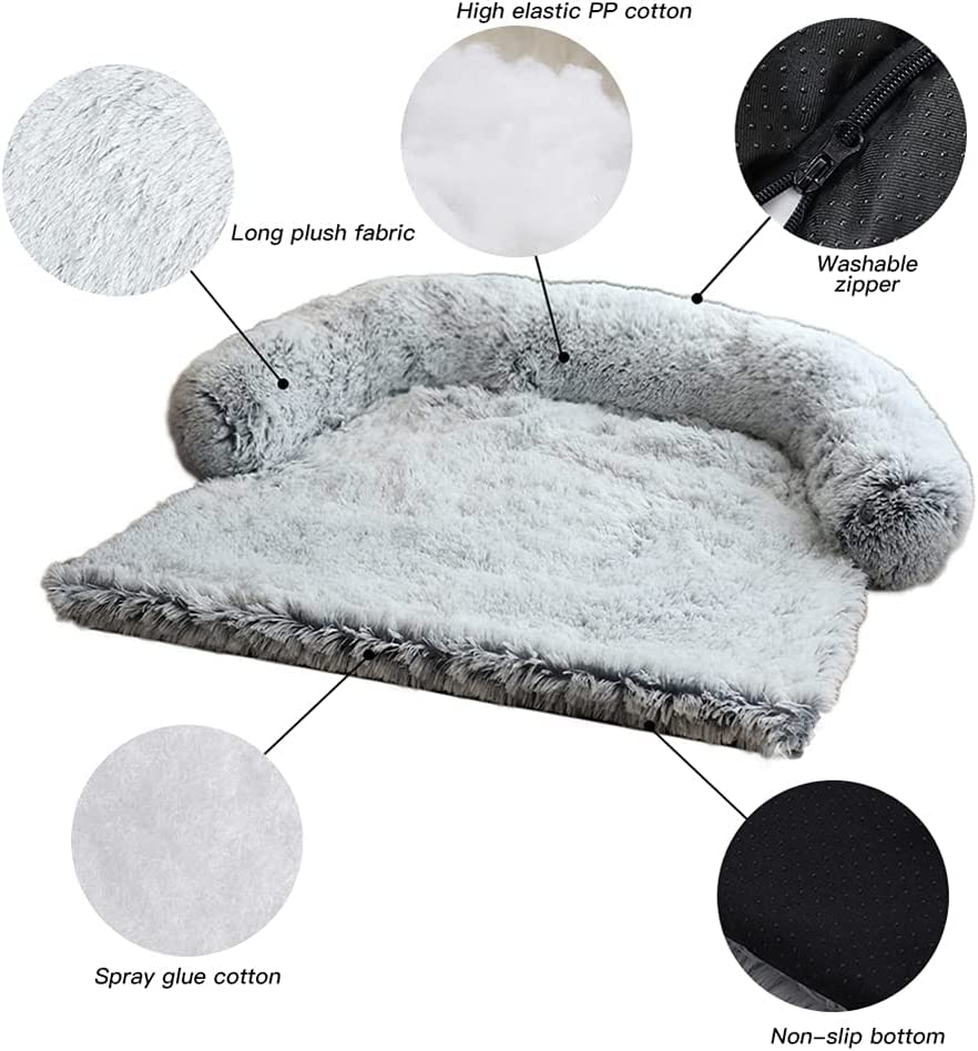 Berocia Calming Dog Bed Soft Fluffy Plush Dog Mat for Sofa Couch Pet Furniture Protector with Washable Cover for Large Medium Small Dogs Cats Puppy Thick Blanket Cushion Kennel with Nonskid Bottom