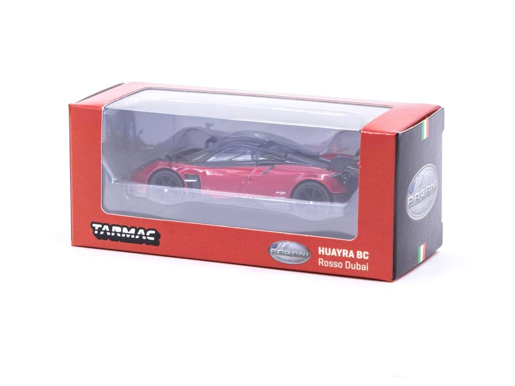Pagani Huayra BC Rosso Dubai Red Metallic and Black with Silver Stripes Global64 Series 1/64 Diecast Model Car by Tarmac Works T64G-TL014-RE