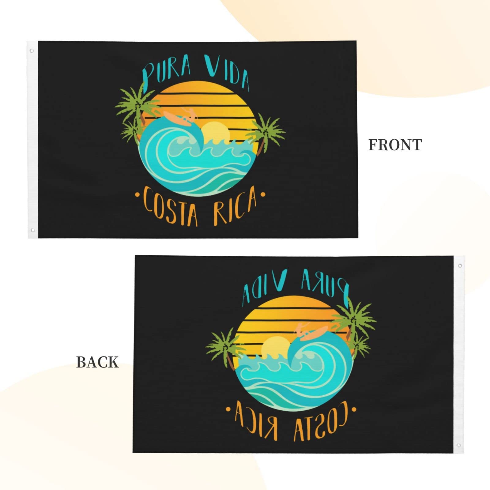 Pura Vida Costa Rica Double Sided Banner 3x5FT Banner Breeze Flag Decorative Flag Garden Flag