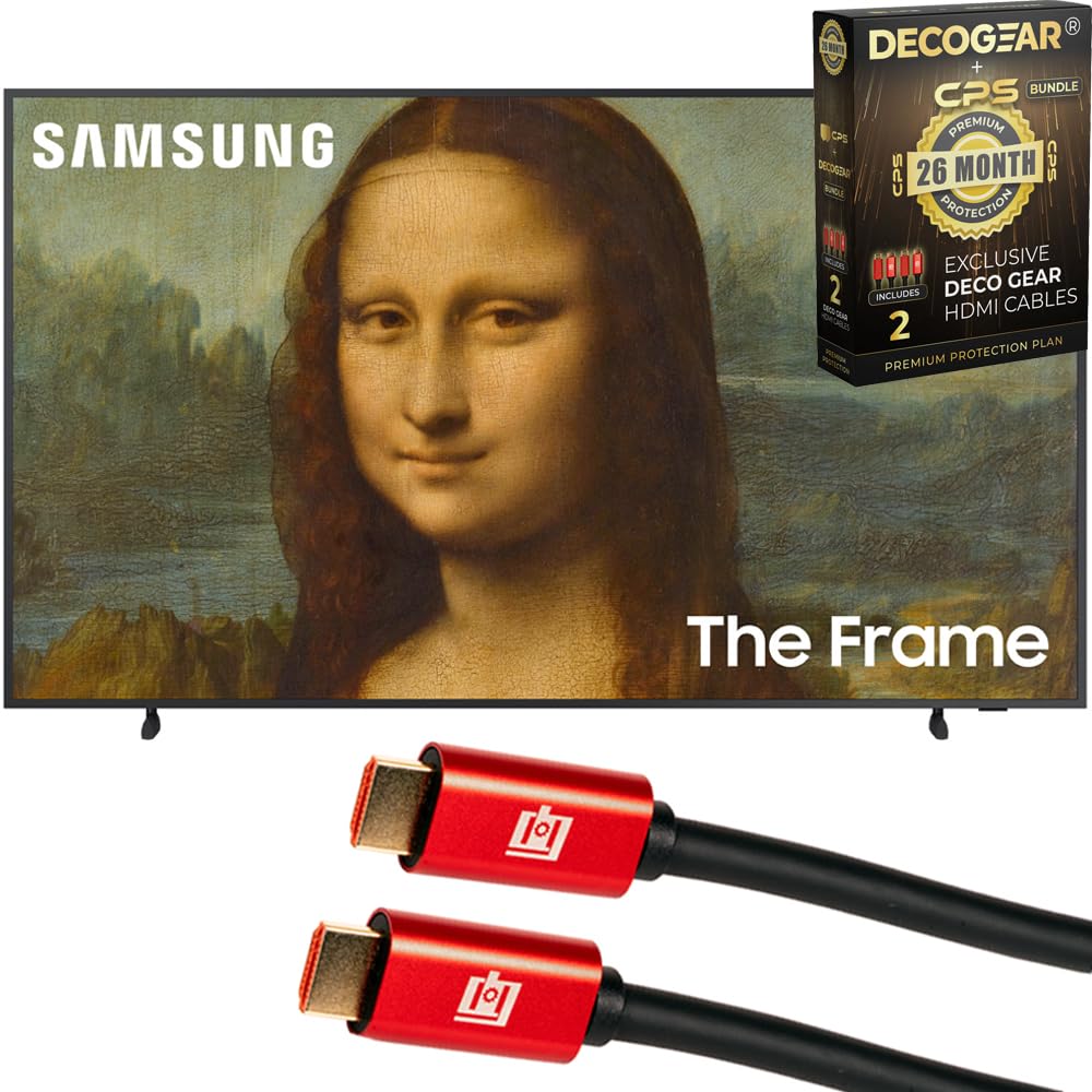 SAMSUNG QN43LS03BA 43 inch The Frame QLED 4K UHD Quantum HDR Smart TV + Deco Gear 4K HDMI 2.0 Cable w/Pure Copper Conductors x2 & CPS Exclusive 26 Month Protection Pack Bundle (BEACH-CPS-261000)