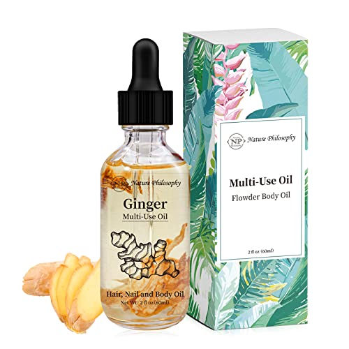 NP NATURES PHILOSOPHY Ginger Multi-Use Oil for Face, Body and Hair - Organic Plant Fragrant Essential Oil for Dry Skin, Scalp and Nails - 2 Fl Oz