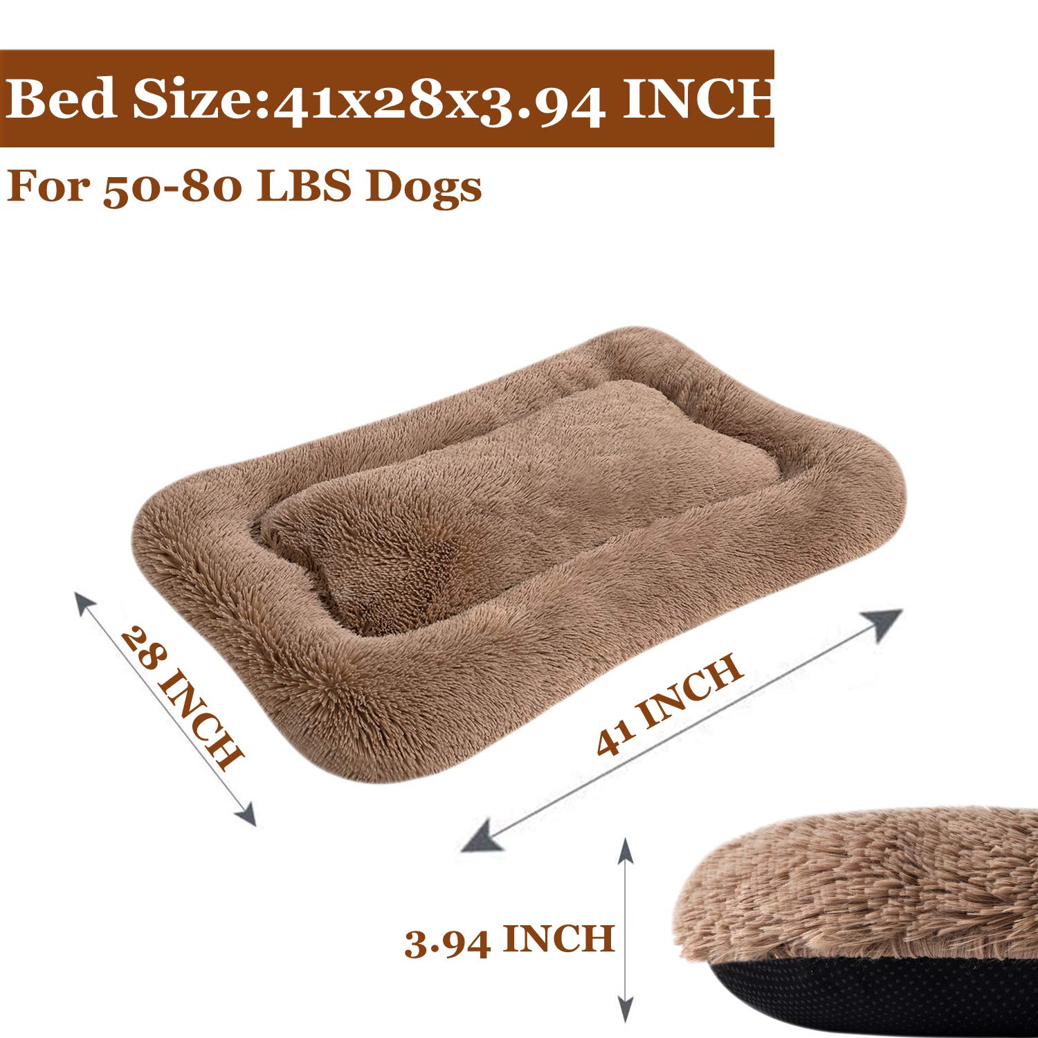 Coohom Deluxe Plush Bed Pet Cushion Crate Mat,Fulffy Comfy Kennel Anti-Slip Washable Pad for Medium Large X-Large Dogs(X-Large, Khaki)