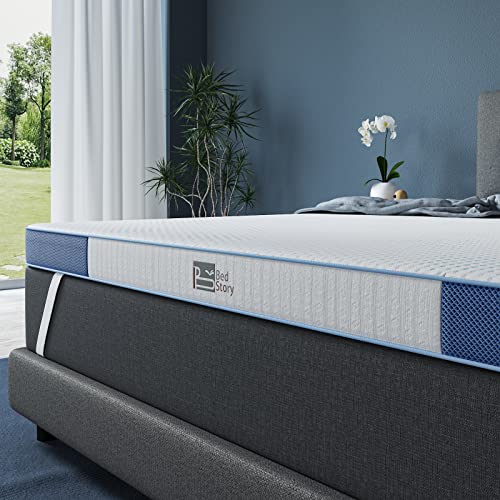 BedStory Extra Firm Mattress Topper Queen, 4 Inch Deep Sleep Memory Foam Mattress Topper for Pressure Relief, High-Density Foam Provides Extra Lumbar Support, 40 Days Trial