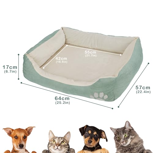 Kphico Pet Bed,25 Inch Rectangle Dog Bed with Non-Slip Bottom and Supportive Side Wall,Removable Washable Side Square Dog Bed for Indoor Medium Dog and Large Cats-Beige Green