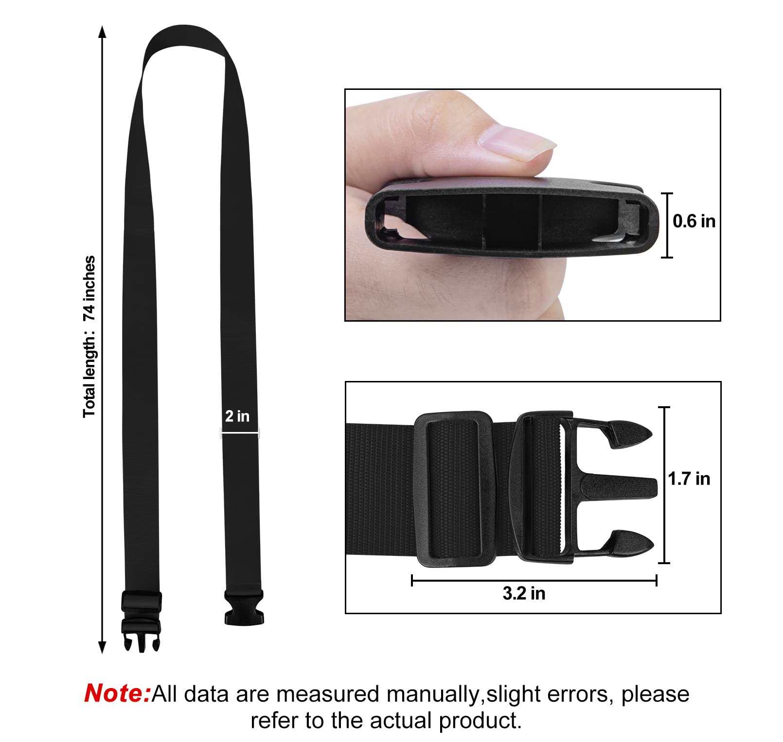 Darller 4 PCS 74" x 2" Luggage Straps Suitcase Belts Wide Adjustable Packing Straps Travel Accessories, Black