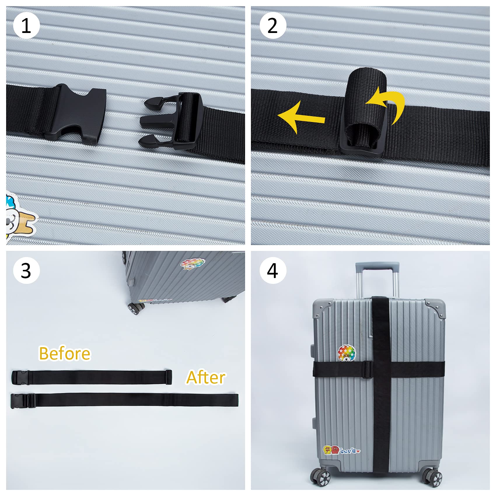 Darller 4 PCS 74" x 2" Luggage Straps Suitcase Belts Wide Adjustable Packing Straps Travel Accessories, Black