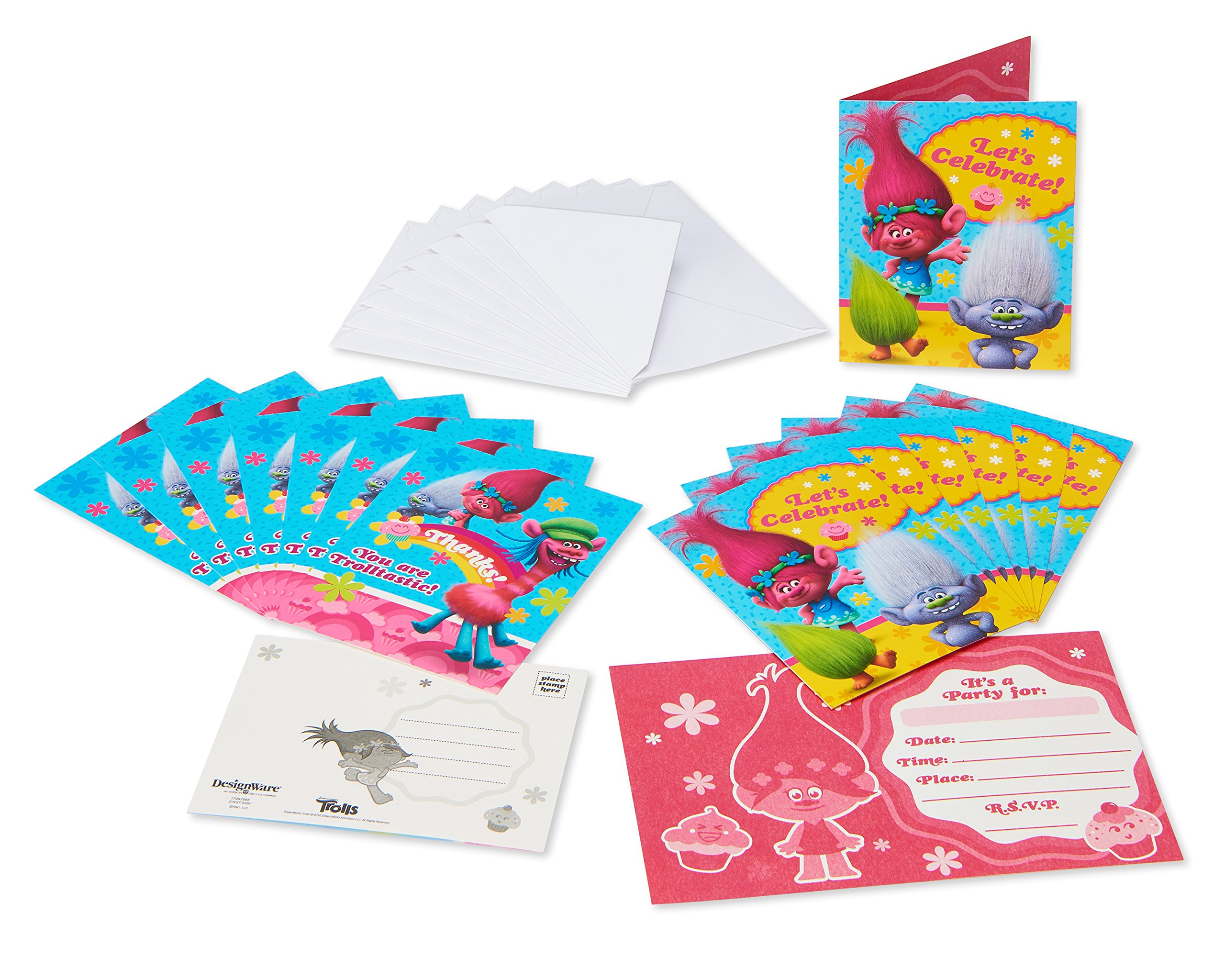 American Greetings Trolls Invite and Thank-You Combo Pack, 8-Count
