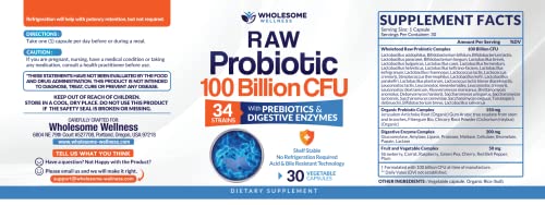 Organic Probiotics 100 Billion CFU, Dr Formulated Probiotics for Women, Probiotics for Men and Adults, Complete Shelf Stable Probiotic Supplement with Prebiotics & Digestive Enzymes; 30 Capsules