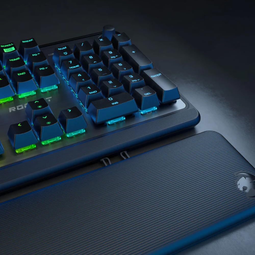 ROCCAT Pyro Mechanical PC Gaming Keyboard, RGB Lighting, AIMO Illumination, Wired Computer Keyboard, Detachable Wrist/Palm Rest, Linear Feel Red Switches, Brushed Aluminum Top Plate, Black