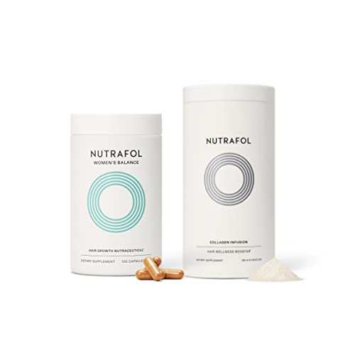 Nutrafol Women Hair Growth Strengthening Duo | Ages 45+ | Collagen Peptide Powder & Clinically Effective Hair Supplement for Thinker, Stronger Hair | 12 OZ | 1 Month Supply