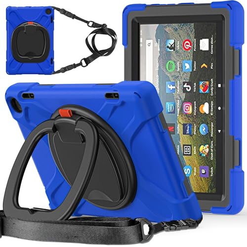 Tablet Case Cover Shockproof Rugged TPU Case Compatible with Kindle Fire HD 8 Tablet and Fire HD 8 Plus Tablet (12th Generation, 2022 Release), Shoulder Strap with Rotating Handle