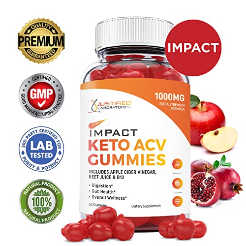Justified Laboratories (10 Pack) Impact Keto ACV Gummies 1000MG with Pomegranate Juice Beet Root B12 600 Gummys