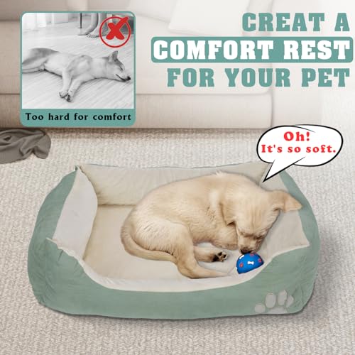 Kphico Pet Bed,25 Inch Rectangle Dog Bed with Non-Slip Bottom and Supportive Side Wall,Removable Washable Side Square Dog Bed for Indoor Medium Dog and Large Cats-Beige Green