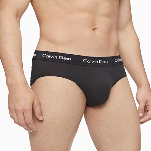 Calvin Klein Men's Cotton Stretch 3-Pack Hip Brief, 1 Black/ 1 Blue Shadow/ 1 Cobalt Water, L