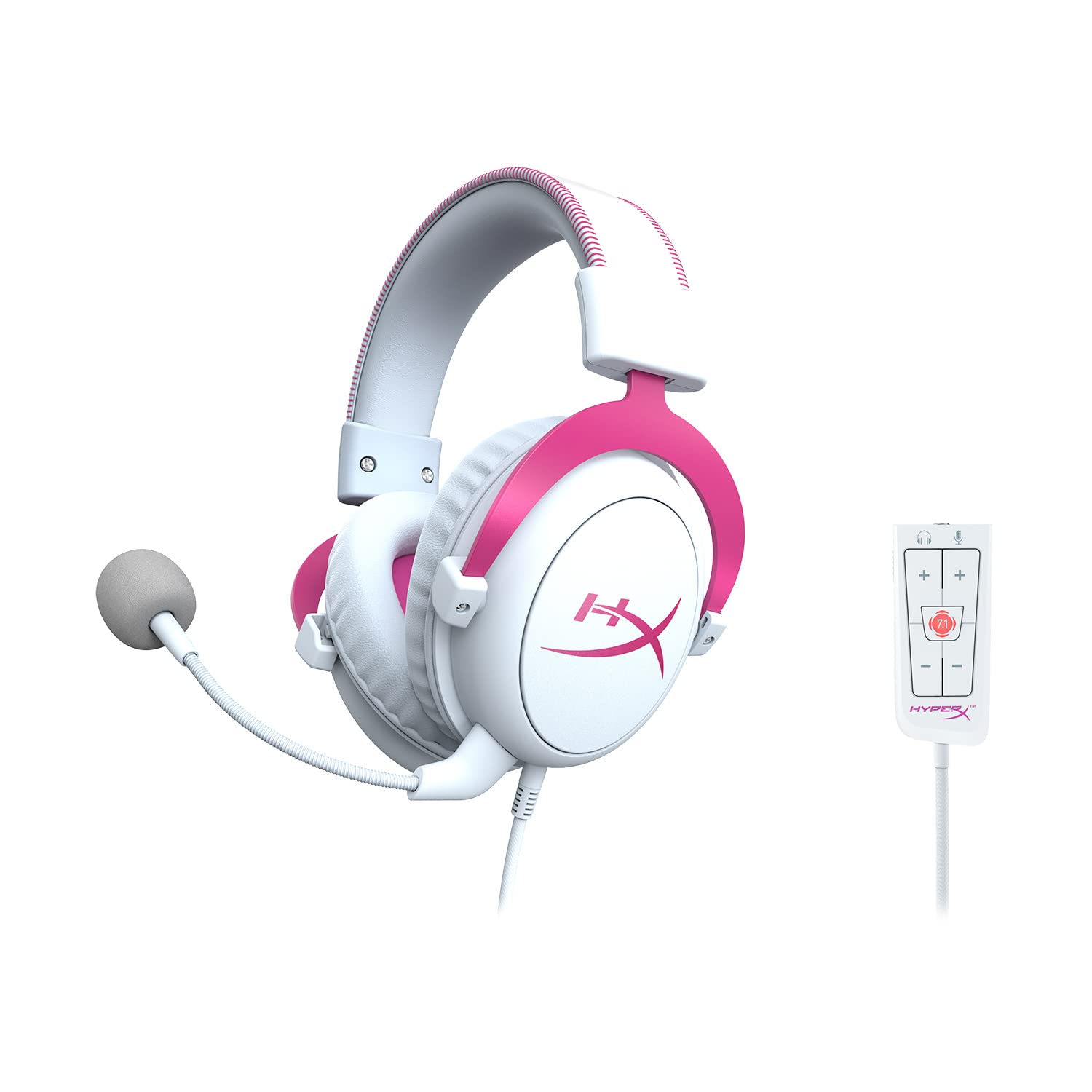 HyperX Cloud II - Gaming Headset, 7.1 Virtual Surround Sound โ White/Pink & QuadCast S โ RGB USB Condenser Microphone for PC, PS4, PS5 and Mac, Anti-Vibration Shock Mount, 4 Polar Patterns