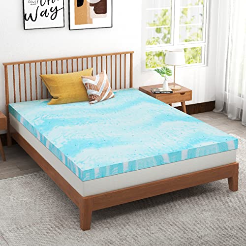 IULULU Mattress Topper, 4 Inch King Size Gel Memory Foam Bed Topper, Pressure Relief, CertiPUR-US Certified, Light Blue