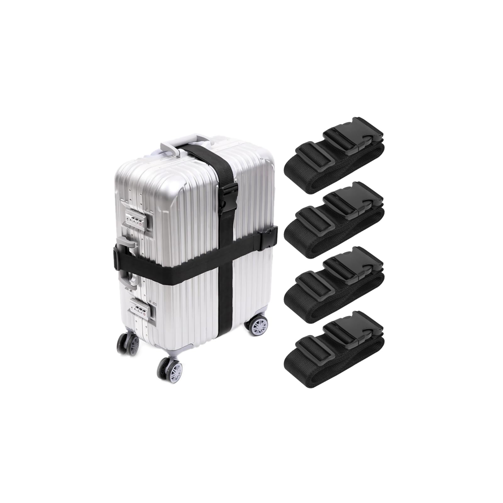 Darller 4 PCS 74" x 2" Luggage Straps Suitcase Belts Wide Adjustable Packing Straps Travel Accessories, Black