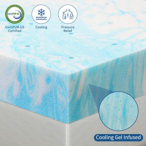 IULULU Mattress Topper, 4 Inch King Size Gel Memory Foam Bed Topper, Pressure Relief, CertiPUR-US Certified, Light Blue