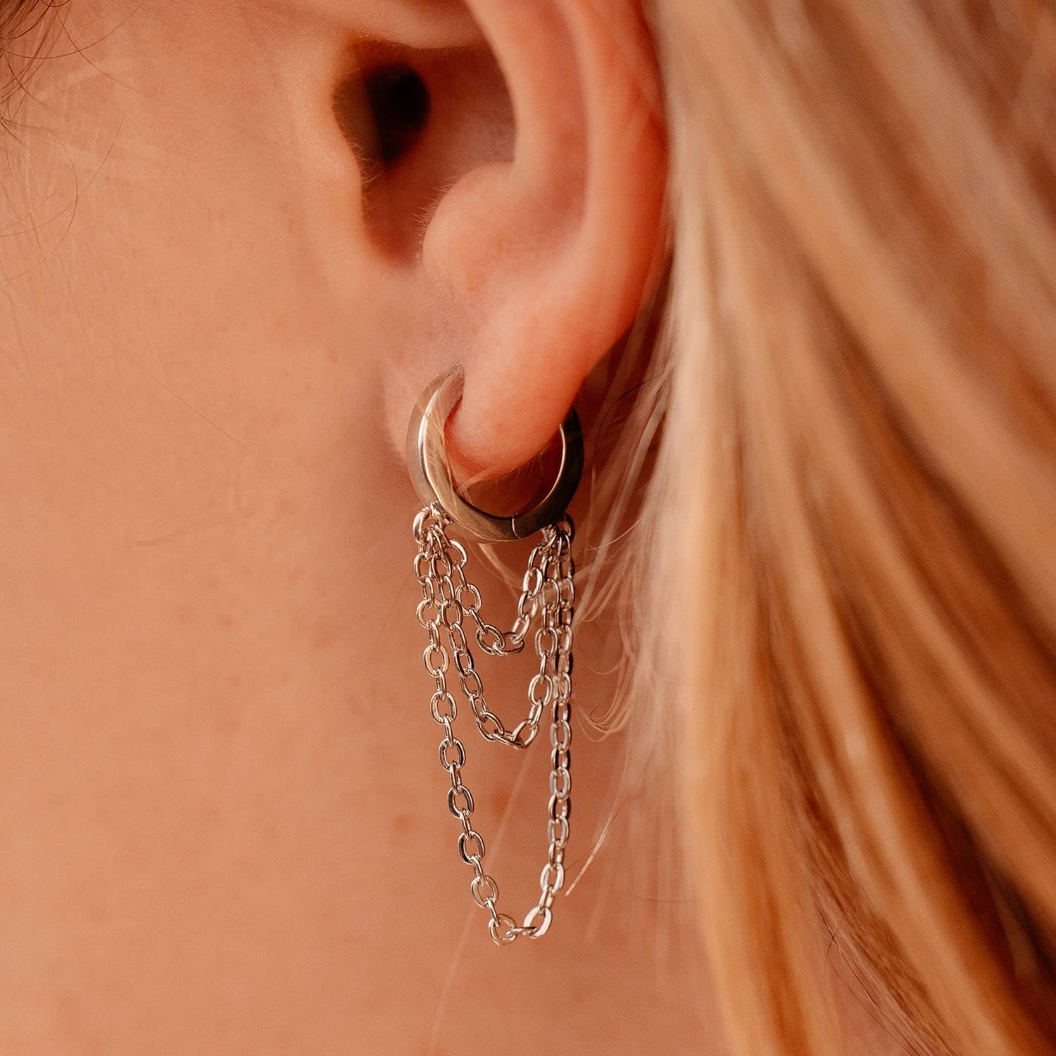 Pura Vida Silver Draped Chain Hoop Earrings - Handmade Earrings with E-Coating, Boho Earrings - Sterling Silver Earrings for Women, Statement Earrings for Women, Boho Jewelry for Women - 1 Pair