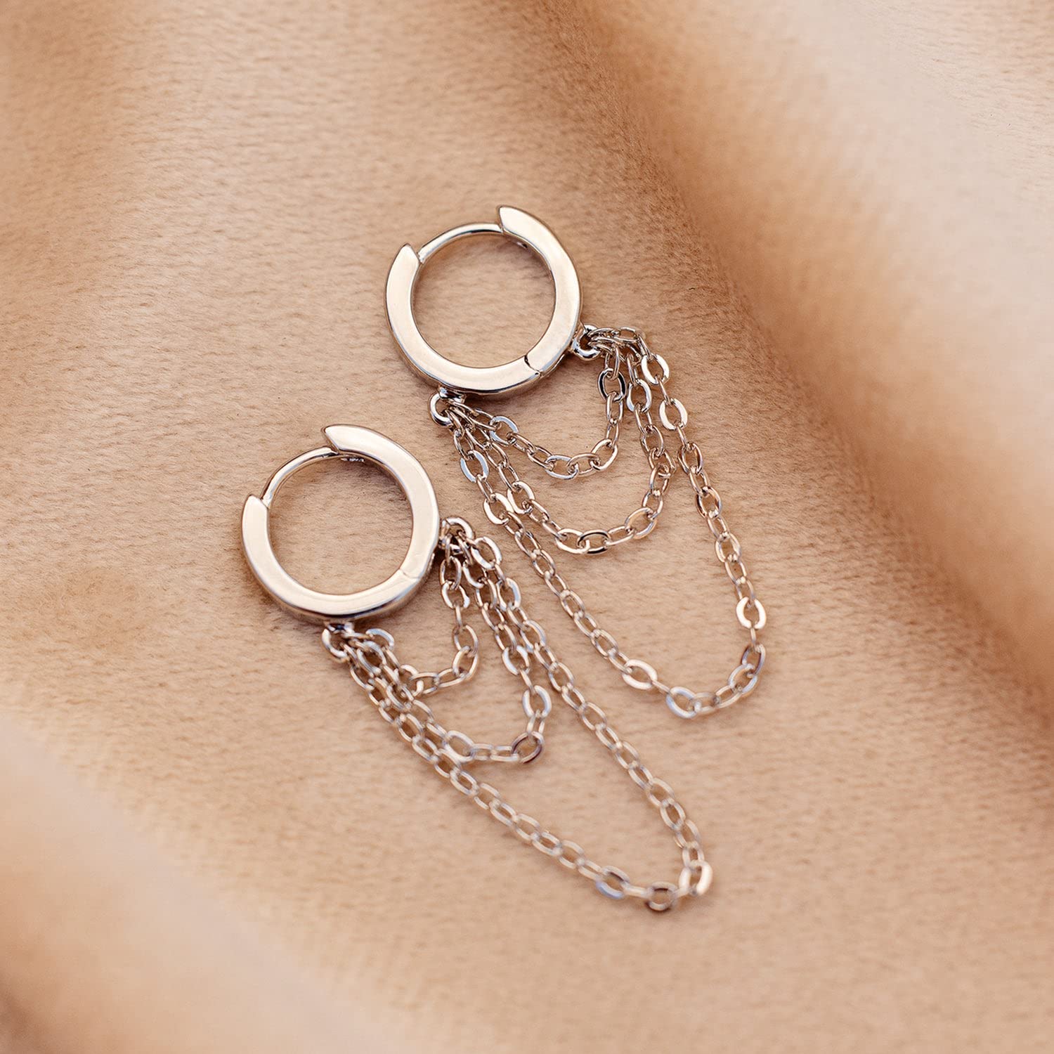 Pura Vida Silver Draped Chain Hoop Earrings - Handmade Earrings with E-Coating, Boho Earrings - Sterling Silver Earrings for Women, Statement Earrings for Women, Boho Jewelry for Women - 1 Pair