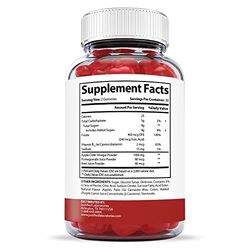 Justified Laboratories Supreme Keto ACV Gummies 1000MG with Pomegranate Juice Beet Root B12 60 Gummys