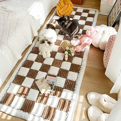 TTEDMO Cream-Coloured Large Plaid Square Pet Mat Bed Cover, Dog Sofa Couch (Light Brown,19.6x19.6 in)