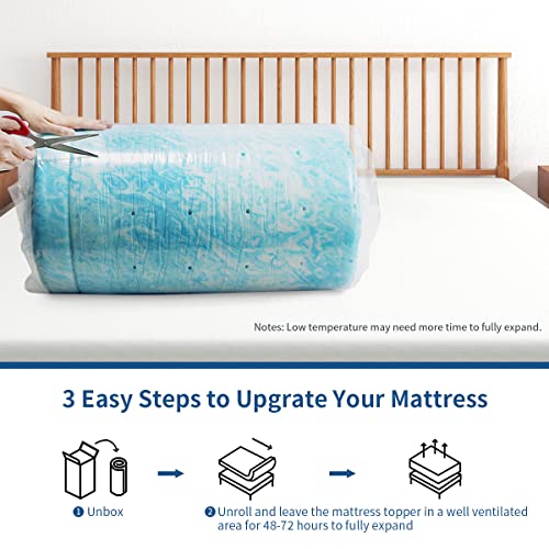 IULULU Mattress Topper, 4 Inch King Size Gel Memory Foam Bed Topper, Pressure Relief, CertiPUR-US Certified, Light Blue