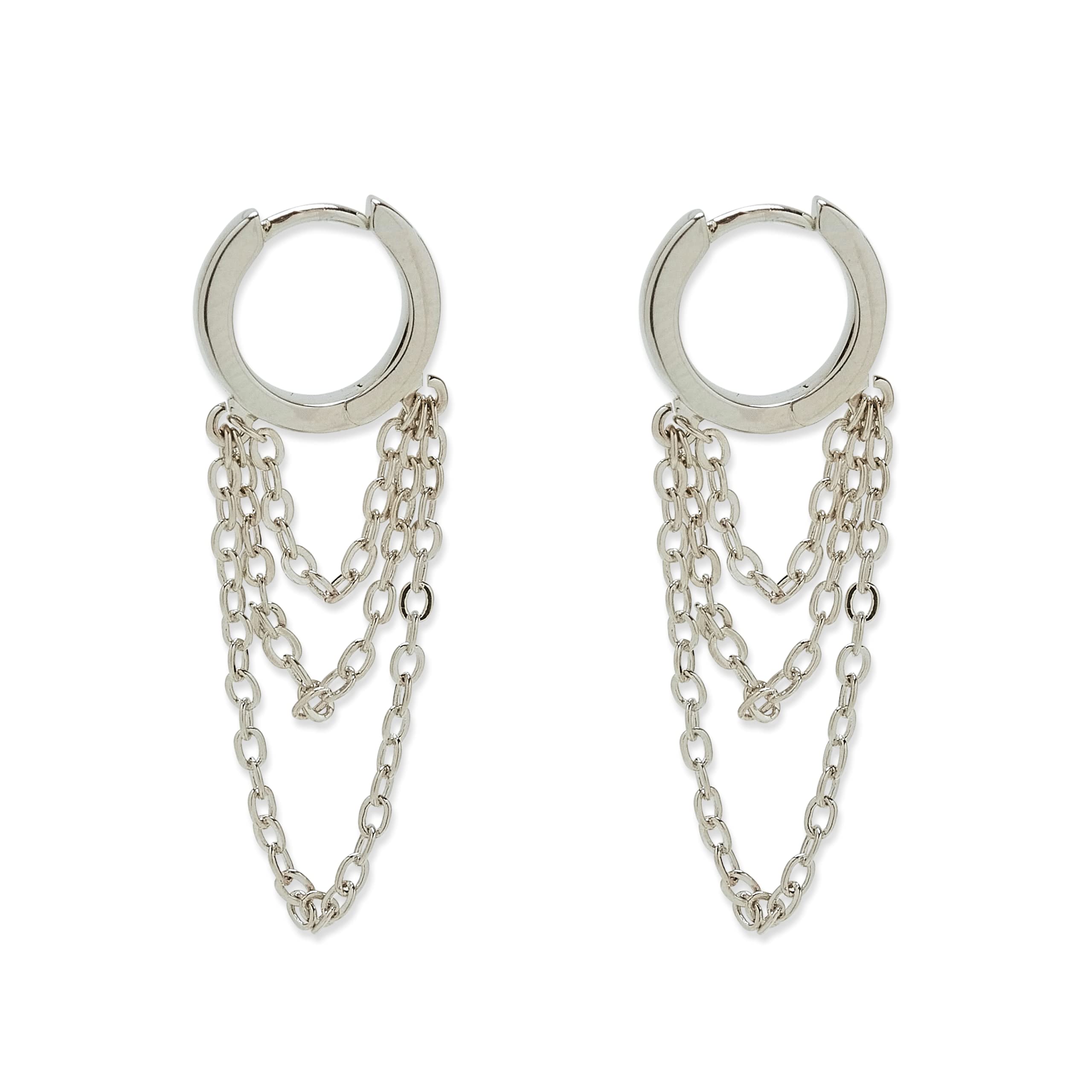 Pura Vida Silver Draped Chain Hoop Earrings - Handmade Earrings with E-Coating, Boho Earrings - Sterling Silver Earrings for Women, Statement Earrings for Women, Boho Jewelry for Women - 1 Pair