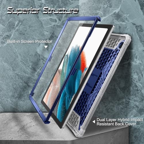 Fintie Shockproof Case for Samsung Galaxy Tab A8 10.5 Inch 2022 Model (SM-X200/X205/X207), Tuatara Rugged Unibody Hybrid Full Protective Bumper Kickstand Cover w/Built-in Screen Protector, Navy