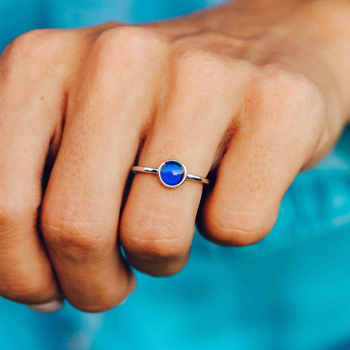 Pura Vida Silver Round Mood Ring - Brass Base with Rhodium Plating, Jewelry Accessories - Size 7