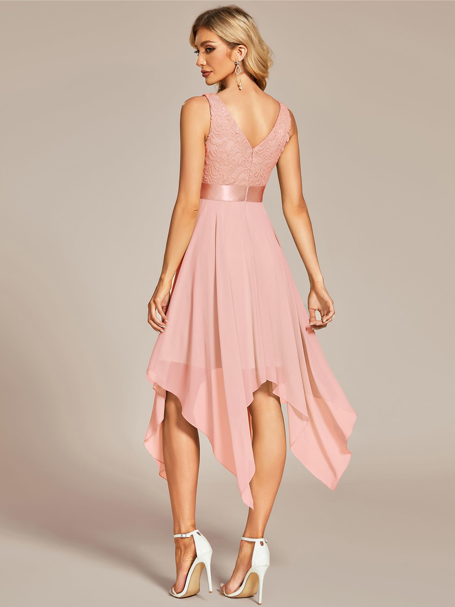 Ever-Pretty Women's Deep V-Neck A Line Sleeveless Summer Dance Party Dresses Pink US12