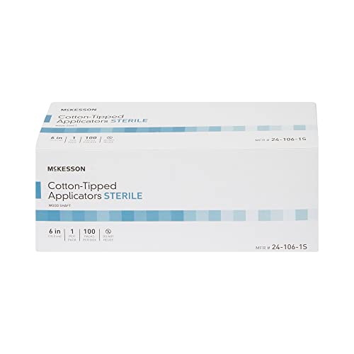 McKesson Cotton-Tipped Applicator Swabstick, Sterile, Wood Shaft, 6 in, 100 Count, 1 Pack