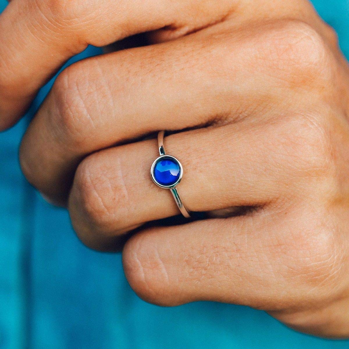 Pura Vida Silver Round Mood Ring - Brass Base with Rhodium Plating, Jewelry Accessories - Size 7