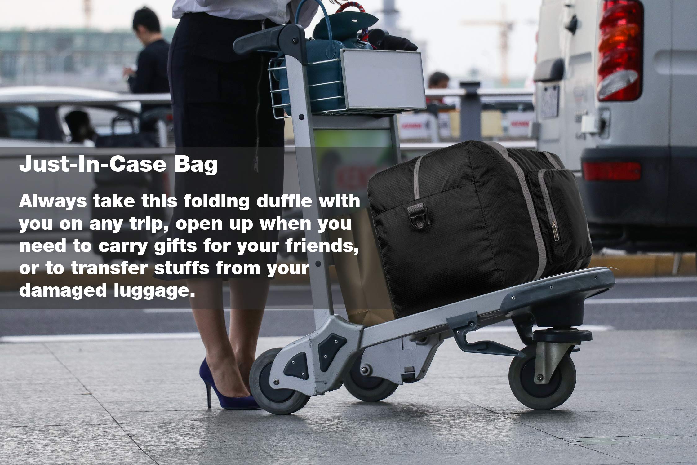 24" Foldable Duffle Bag 60L for Travel Gym Sports Lightweight Luggage Duffel By WANDF (24 inches (60 Liter), Black 24'')