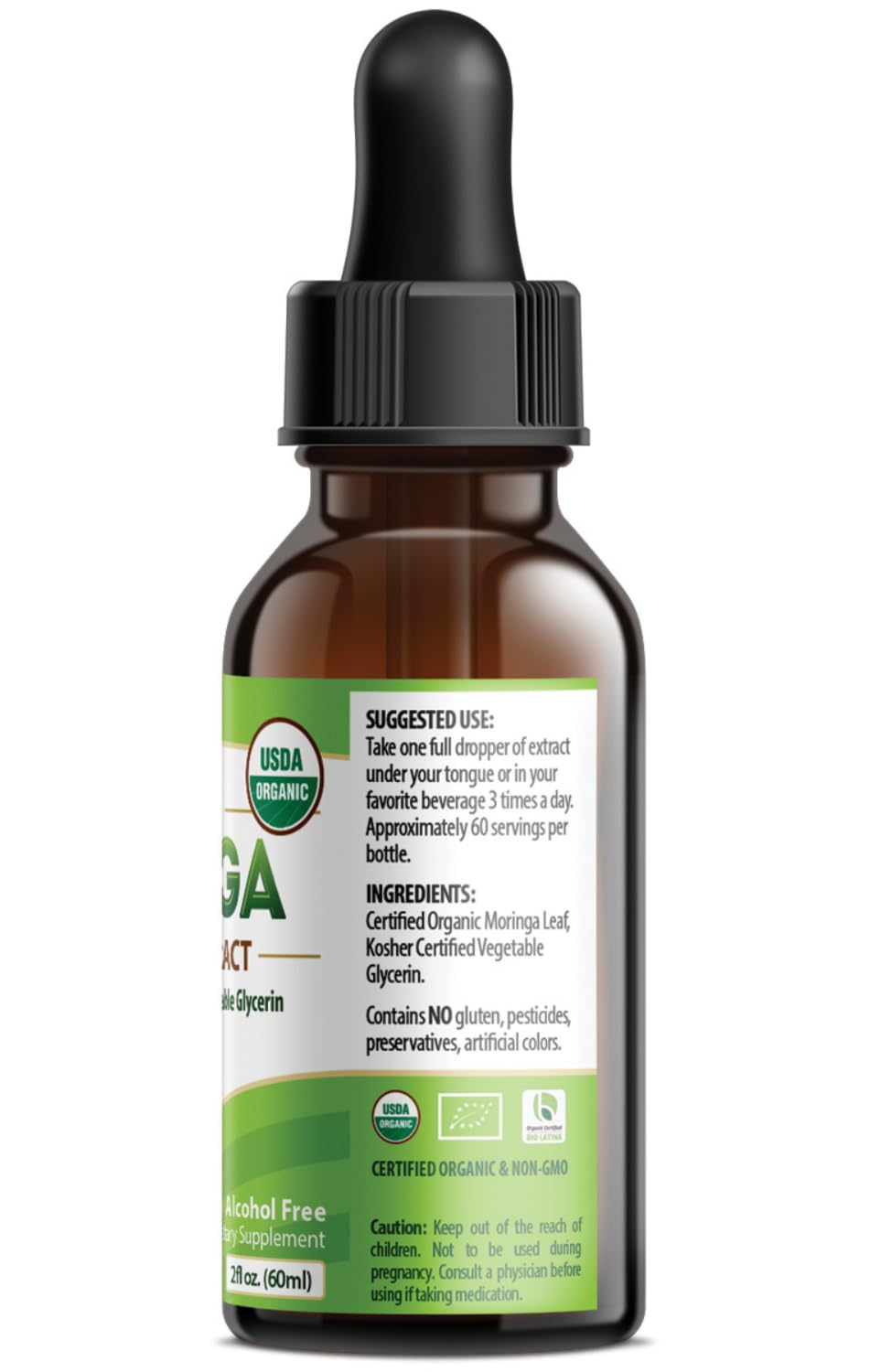Organic Moringa Leaf Extract Liquid Drops - USDA Organic Certified - Highly Purified, Bioavailable & Faster Absorption Than Moringa Powder or Capsules - Single Origin Moringa Oleifera Leaves Extract