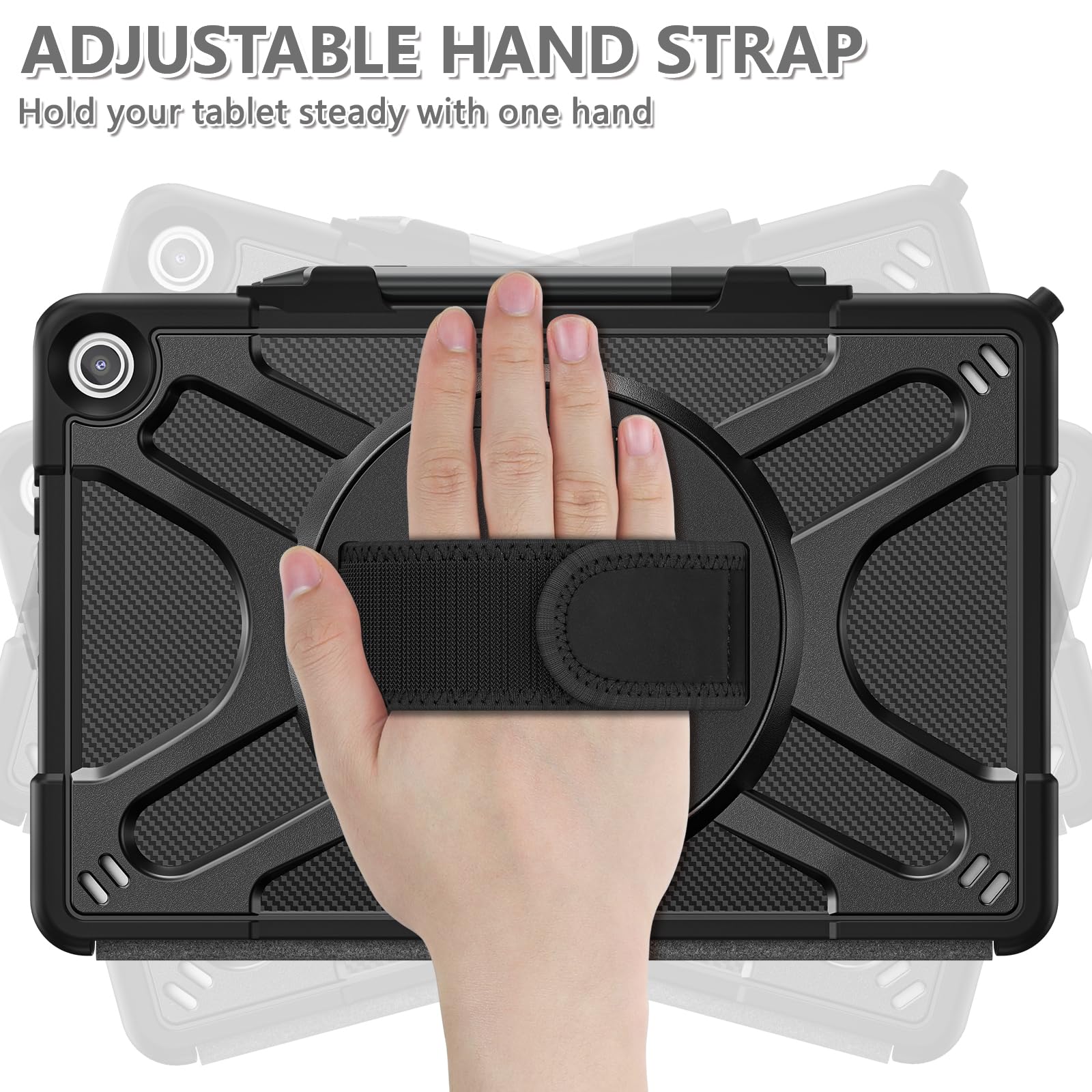GooodiDEAR for Amazon Fire Max 11 Case (13th Gen 2023), Rugged Multi-Angle Kickstand, Heavy Duty Shockproof TPU Protection, Adjustable Hand Strap, Stylus Holder, Shoulder Strap, Elastic Band - Black