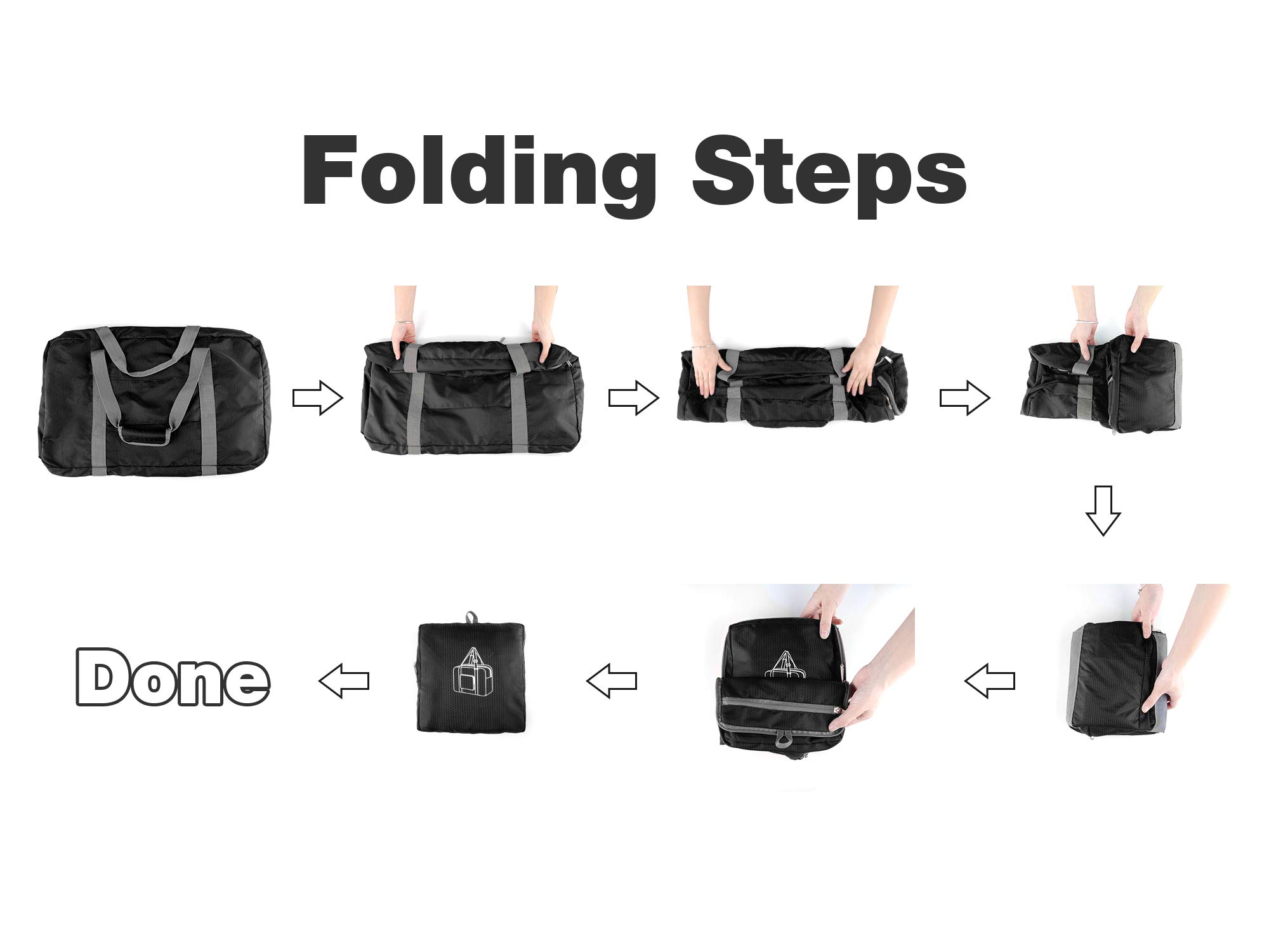 24" Foldable Duffle Bag 60L for Travel Gym Sports Lightweight Luggage Duffel By WANDF (24 inches (60 Liter), Black 24'')
