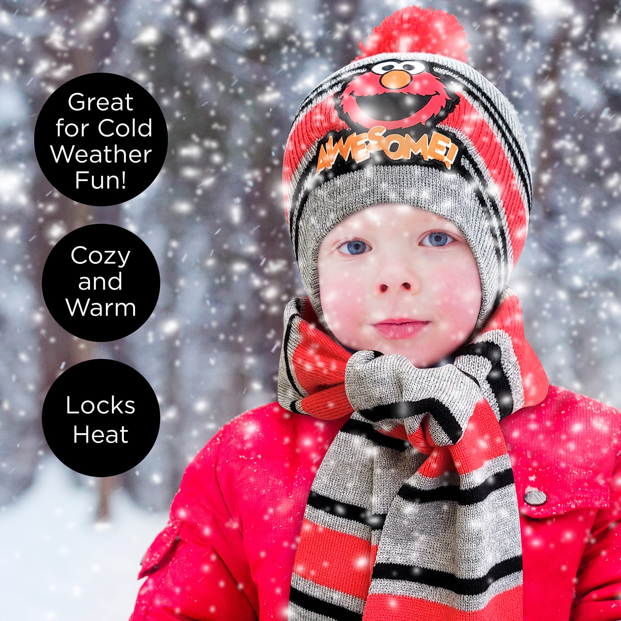 Sesame Street Boys Toddler Winter Hat, Scarf & Mittens Set, Elmo Beanie For Ages 2-4