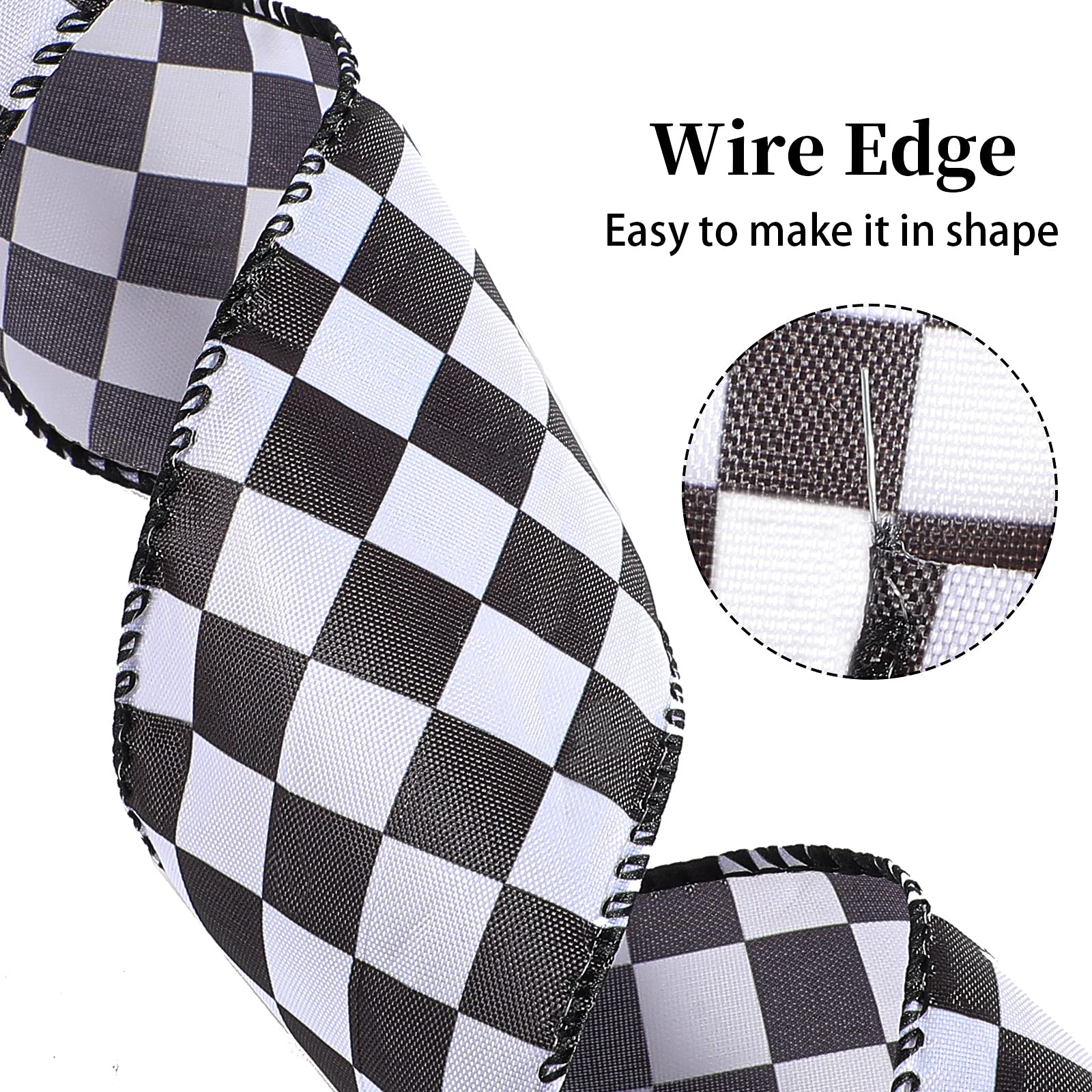 Geosar 2 Rolls Black and White Gingham Checked Ribbon Buffalo Plaid Ribbon Christmas Wrapping Ribbon for Bows, Wreath, Wrapping and Crafts (10 Yard/Roll)