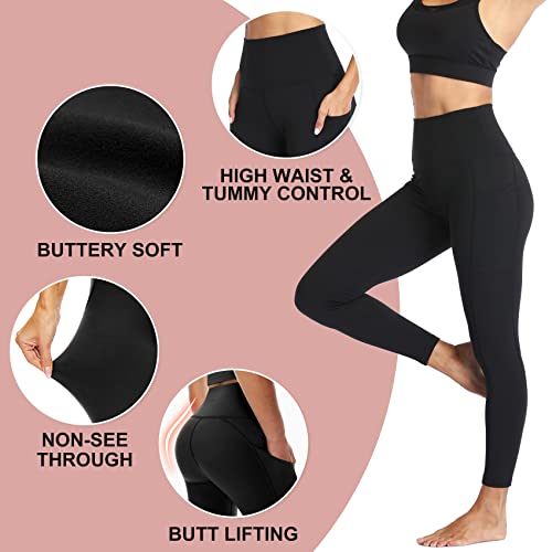 NexiEpoch 4 Pack Leggings for Women with Pockets- High Waisted Tummy Control for Workout Running Yoga Pants Reg & Plus Size