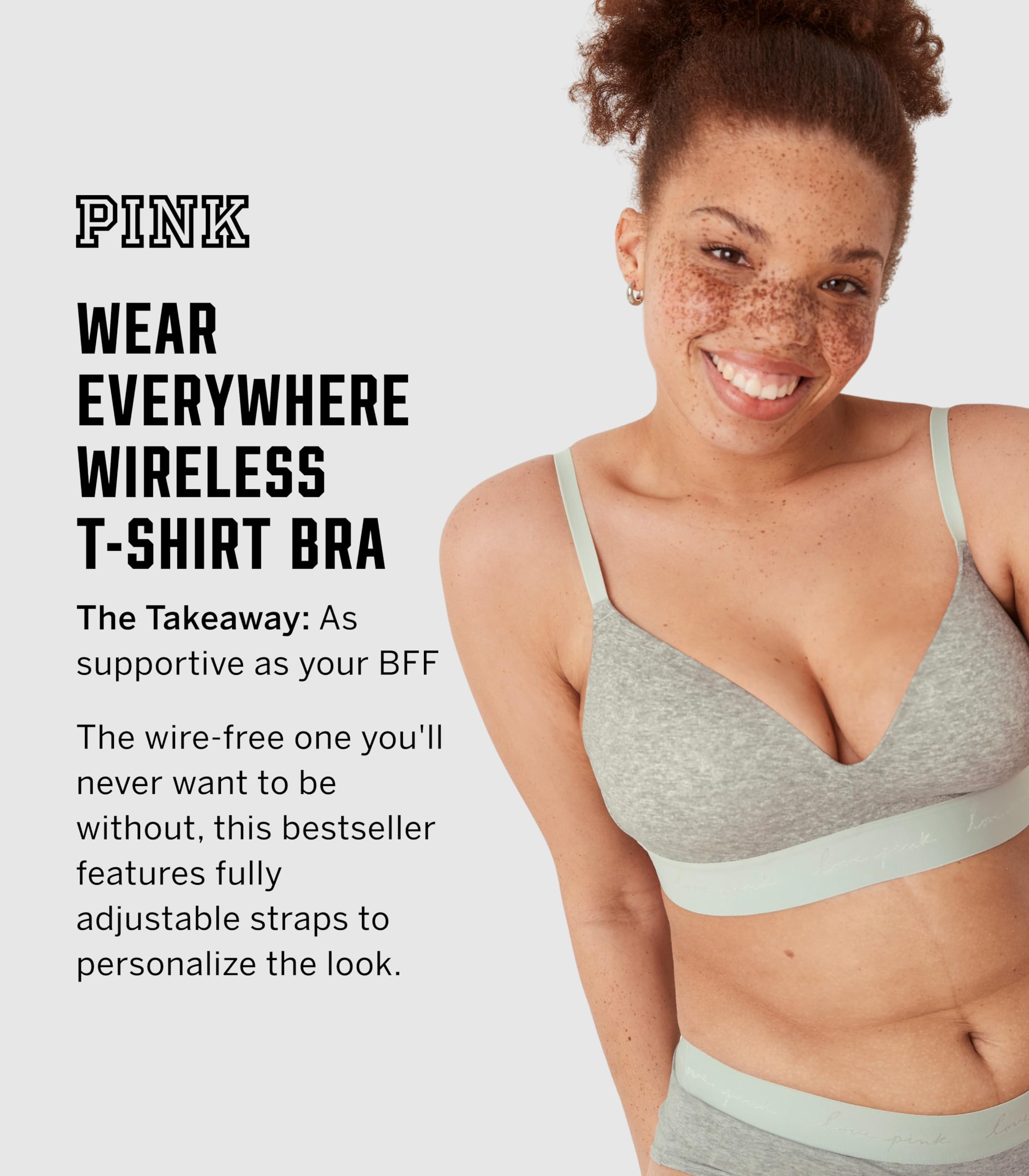 Victoria's Secret Pink Wear Everywhere Wireless T Shirt Bra, Lightly Lined, Smoothing, Bras for Women, Black (36D)