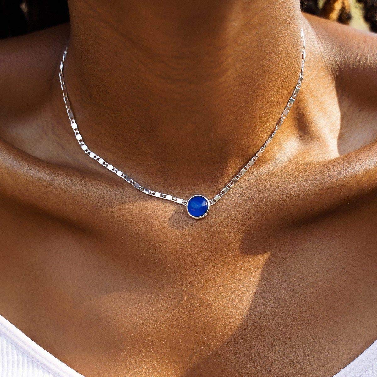 Pura Vida 14" Silver Mood Stone Choker Necklace - Brand Charm, 3" Extender
