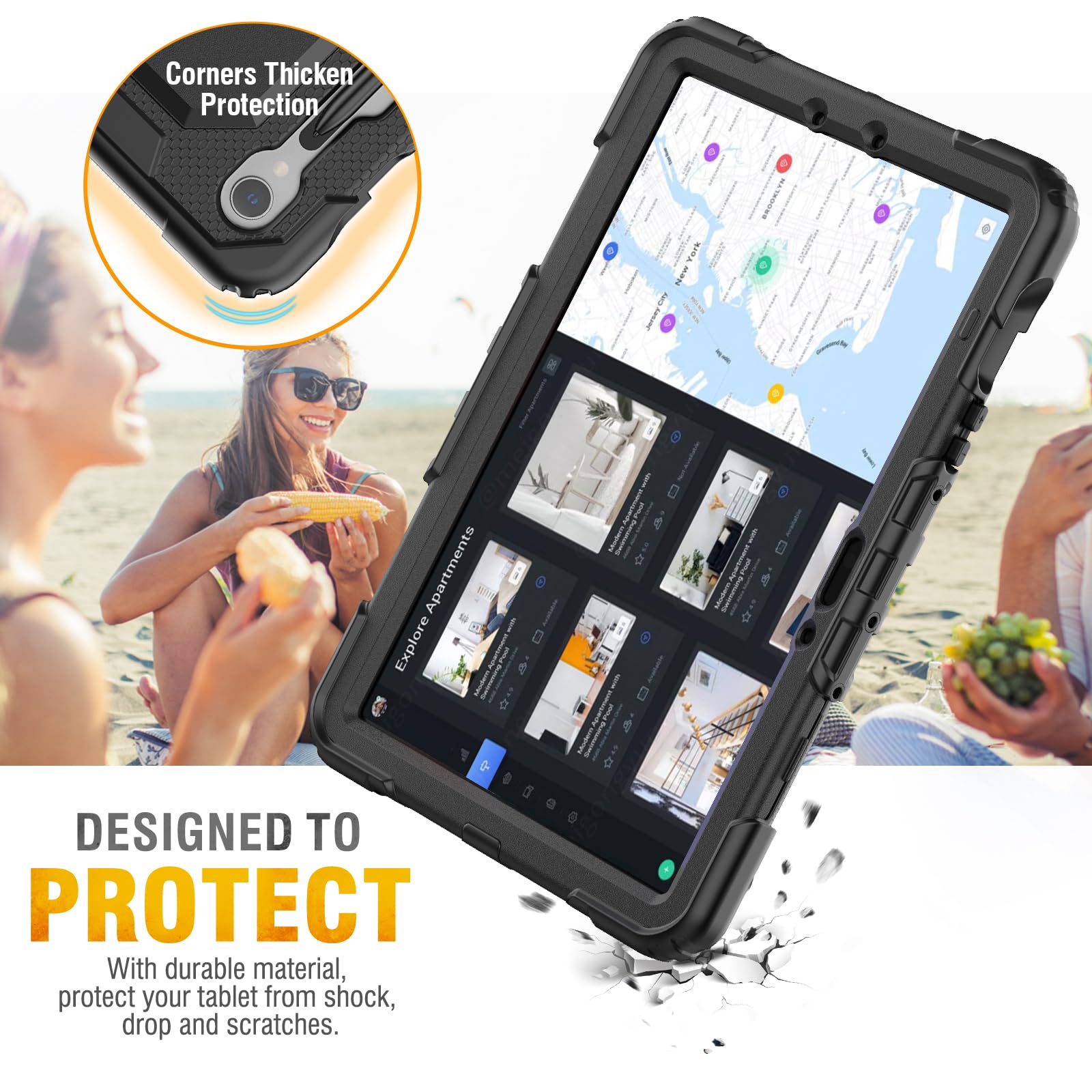 HXCASEAC Case for Galaxy Tab S9 / S9 FE 5G Case, Protective with Screen Protector/Hand Strap/S Pen Holder, Heavy Duty Shockproof for Samsung Galaxy S9 FE Tablet Case 10.9 inch / 11 inch - Black