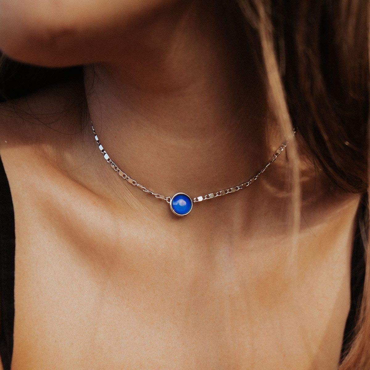 Pura Vida 14" Silver Mood Stone Choker Necklace - Brand Charm, 3" Extender