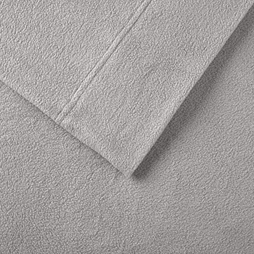 Sleep Philosophy True North Micro Fleece Bed Sheet Set, Warm, Sheets with 14" Deep Pocket, for Cold Season Cozy Sheet-Set, Matching Pillow Case, Twin XL, Grey, 3 Piece