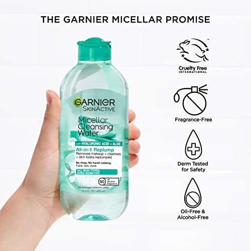 Garnier SkinActive Micellar Water with Hyaluronic Acid & Aloe, Facial Cleanser & Makeup Remover, 13.5 fl. oz, 2 count (Packaging May Vary)
