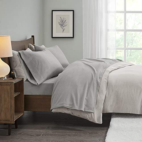 Sleep Philosophy True North Micro Fleece Bed Sheet Set, Warm, Sheets with 14" Deep Pocket, for Cold Season Cozy Sheet-Set, Matching Pillow Case, Twin XL, Grey, 3 Piece